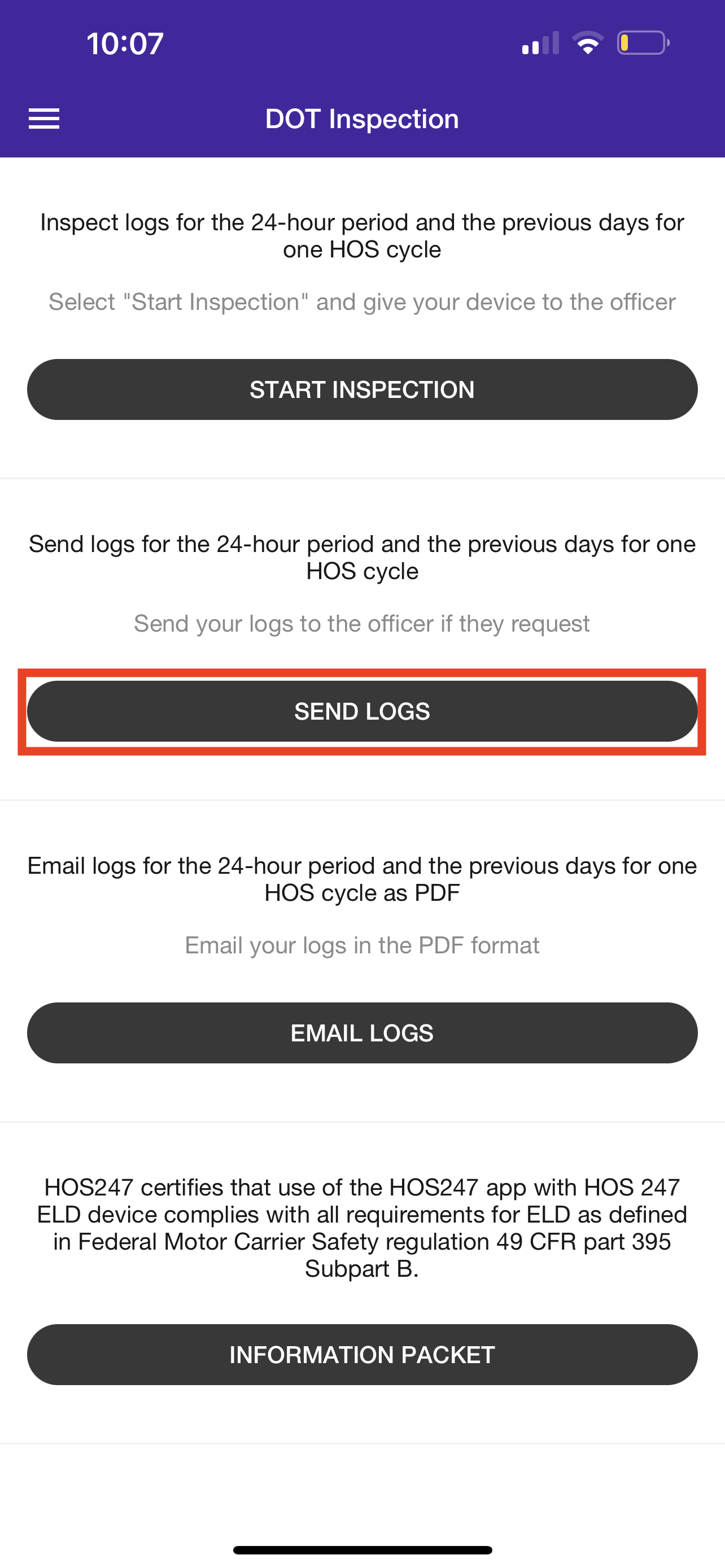 Roadside DOT Inspection – HOS247 Support Center