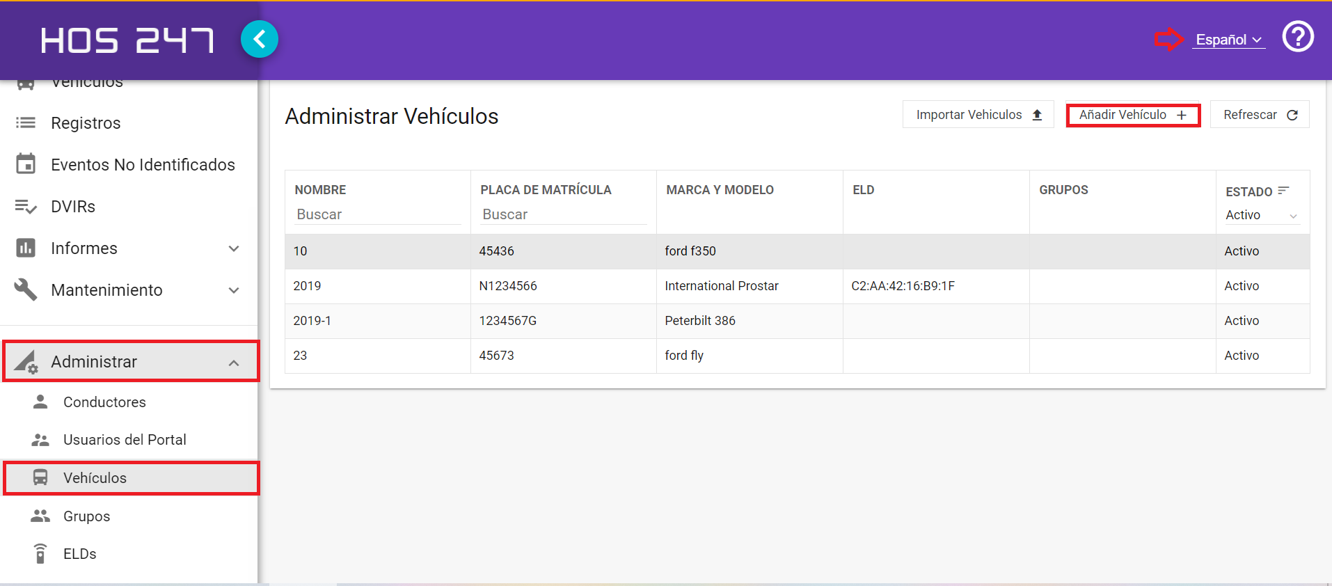 Agregar un Vehículo – HOS247 Centro de Apoyo al Cliente